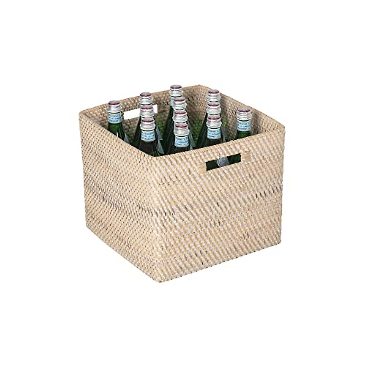 Loma Square Rattan Storage Basket with Cut-Out Handles - White-Wash - Coastal-Inspired Handwoven Rattan Basket for Home Organization & Décor