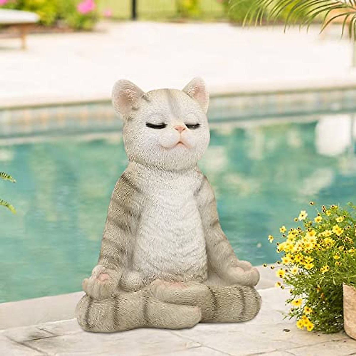 Qeeman Meditating Zen Garden Cat Statue Figurine,Indoor/Outdoor Garden Cat Sculpture for Home,Patio,Deck,Yard Art or Lawn Deco,8.7" H,Gifts for mom/momgrandma Gifts/Birthday Gifts for mom