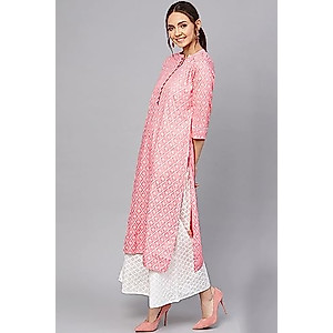 Chandrakala Women's Rayon Cotton,Printed kurti 3/4th Sleeve Straight Kurti Palazzo Set,X-Large,Pink (K227PIN4)