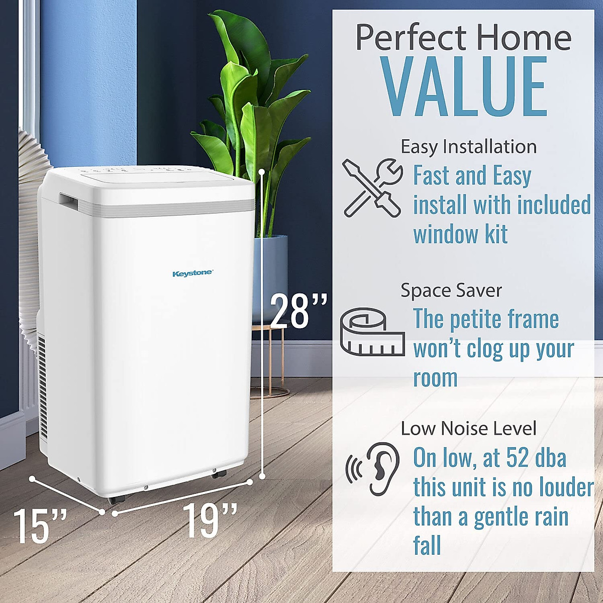 Keystone 13,000 BTU Portable Air Conditioner and Heater with Smart Remote Control & Dehumidifier Function, Quiet Compact Portable AC & Heater Combo for Living Room & Small Rooms up to 450 Sq. Ft