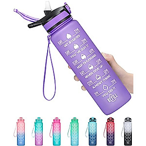 MEITAGIE 32oz Leakproof Motivational Sports Water Bottle with Straw & Time Marker, Flip Top Durable BPA Free Tritan Non-Toxic Frosted Bottle Perfect for Office, School, Gym and Workout