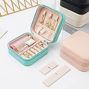 Portable Travel Mini Jewelry Box Leather Jewellery Ring Organizer Case Storage Gift Box Girls Women (blue).