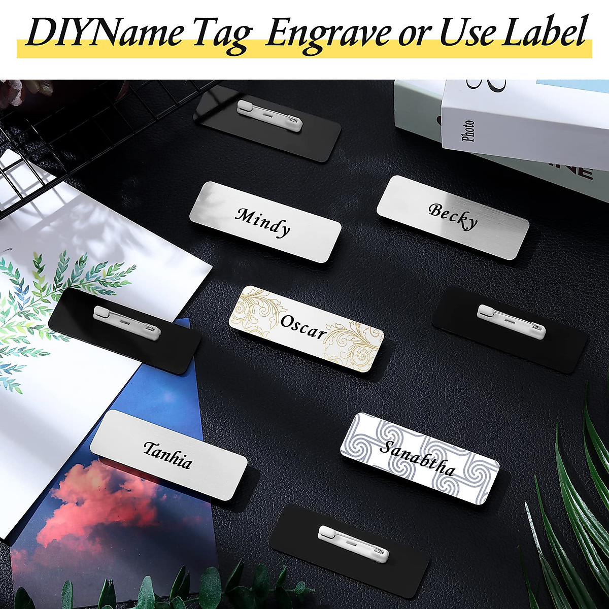 50 Pack DIY Name Tags - Plastic ID Badges with Clips