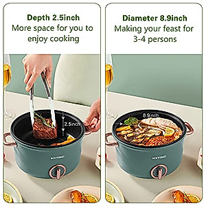 Hytric Hot Pot Electric, 2.5L Portable Electric Skillet with Nonstick Coating, Dual Power Control Multi-Function Cooker for Stir Fry, Steak, Noodles, Ramen Cooker for Dorm and Office, Green