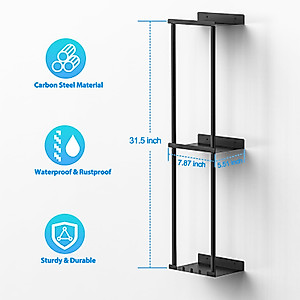 Liuoud Towel Rack for Bathroom, Wall Mounted Bath Towel Holder Storage Organizer for Rolled Towels, Vertical Towel Rack with Shelf Can Holds Up 6 Large Bath Towel, Black