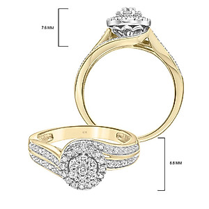 Brilliant Expressions 10K Yellow and White Gold 1/4 Cttw Conflict Free Diamond Round Cluster Halo Engagement Ring (I-J Color, I2-I3 Clarity), Size 7