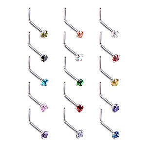 15 Pieces 20 Gauge L Shaped Nose Ring Curved Nose Stud Bend Bar Piercing Jewellery, 15 Colors
