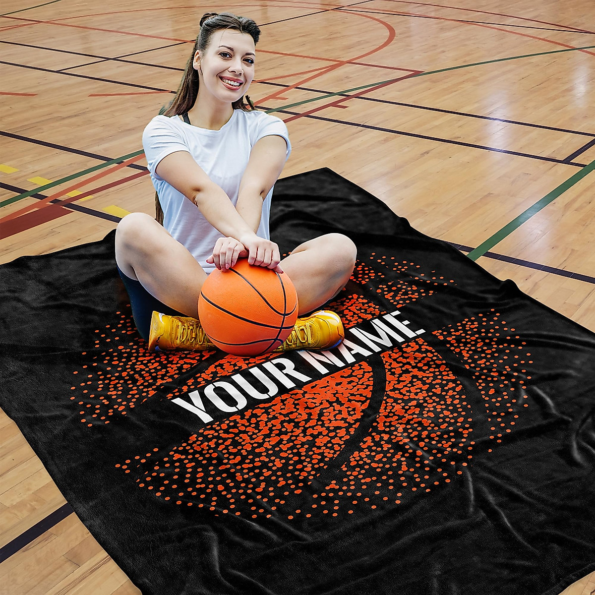 Personalized Basketball Blanket with Name, Custom Basketball Blanket with Text, Basketball Blanket Gift for Teen Girl, Super Soft, Medium Size 60" x 50"