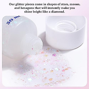 TEOYALL Long Lasting Body Glitter Holographic Sparkling Cosmetic Grade Chunky Glitter for Face Hair (White)