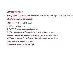 Mygica A681B USB 2.0 TV Tuner Card, ATSC HD Digital External HDTV Tuner Stick Dongle Adapter for Window, Linux, for PC Computer Laptop