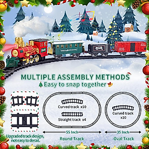 Kids Train Set, Christmas Train Set for Under The Trees, Electric Train Toys for Boys Girls with Steam Locomotive, Passenger Cars, Cargo Cars, Sounds & Lights, for 3 4 5 6 7 8+ Years O