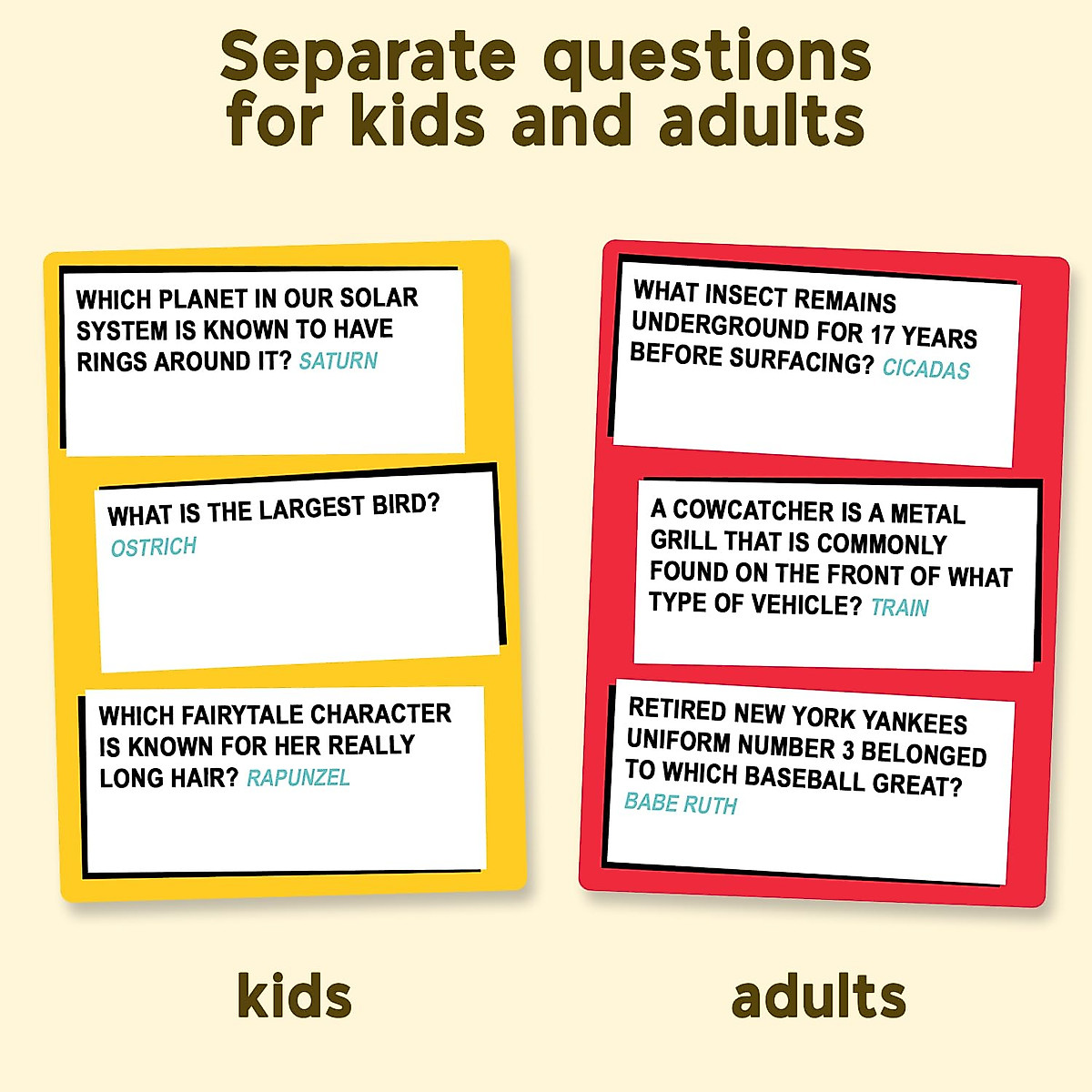 Who Knows More? Kids or Adults, The Ultimate Trivia Game for Kids, Teens and Adults - A Fun Family Party Game
