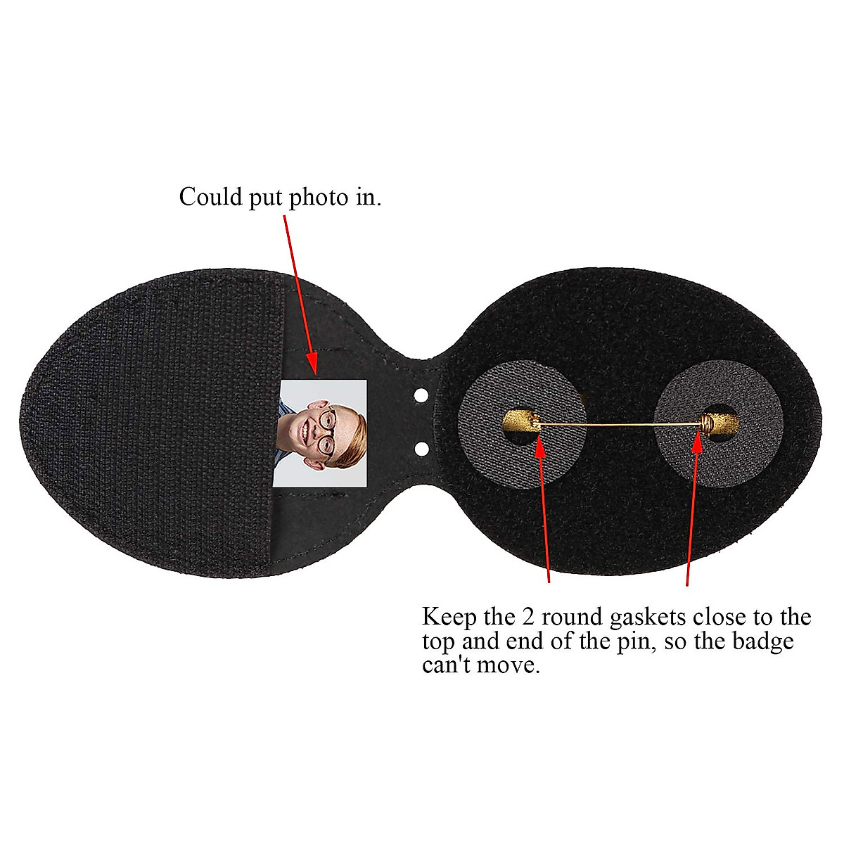 Police Badge Holder, Made of Cowhide, Universal, Black, Law Enforcement Badge Holder, Metal Clip and Chain Included (Police Badge Holder)