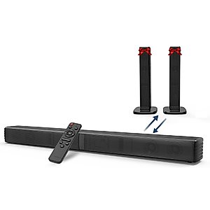 GEOYEAO Sound Bar, Bass Speakers for Smart TV with Dual Subwoofer 3D Surround Sound System, 32 Inch 2.2CH Home Theater Audio Soundbar, HDMI ARC Connection, 2 in 1 Detachable & Wall Mountable