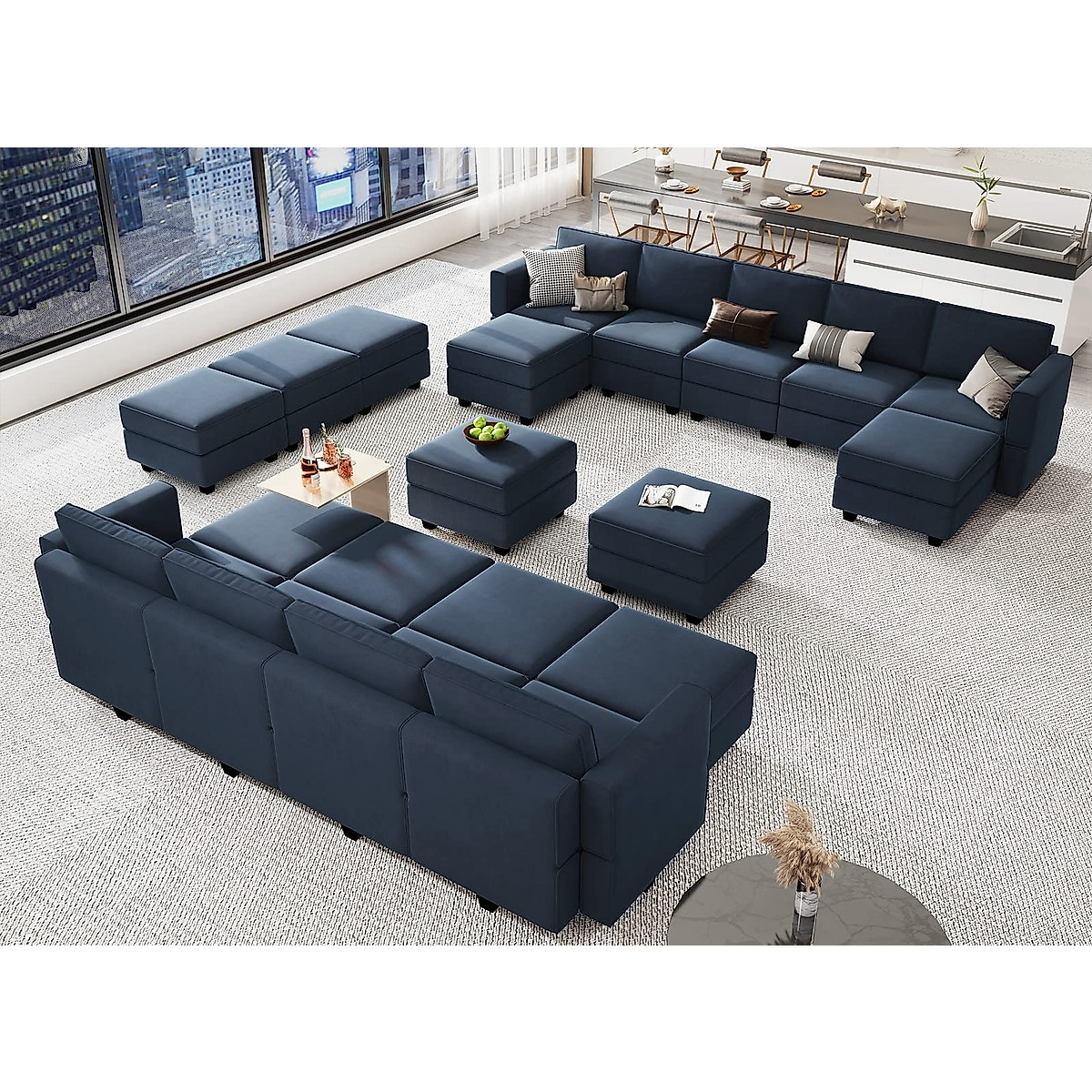 Belffin Modular Sectional Sofa with Ottomans Velvet Oversized U Shaped Sofa Couch with Storage Seats Sofa Set with Reversible Chaise Velvet Blue…