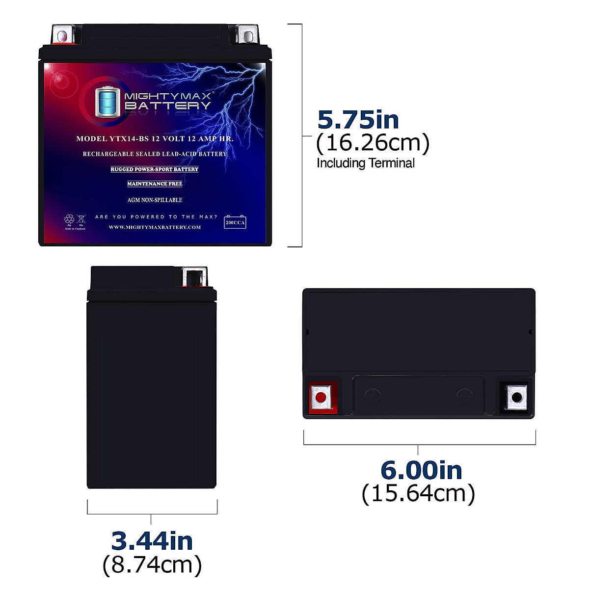 Mighty Max Battery YTX14-BS Replacement for Honda 650cc TRX650 FourTrax Rincon Std. 2005