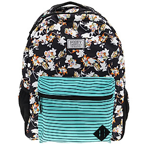 HOOEY Recess 25 Liter Multipurpose Backpack Rain Cover Hat Strap Laptop Sleeve Hydro Pockets (Black/White/Teal)