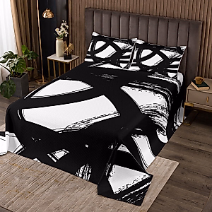 jejeloiu Black and White Bedspread King Size Geometry Modern Stripe Quilted Coverlet for Kids Teens Adults Neutral Art Coverlet Set Abstarct Art Quilted Room Decorations 3Pcs with 2 Pillow Cases
