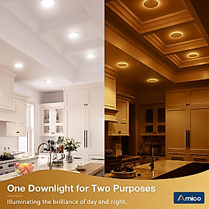 Amico 12 Pack 6 Inch 5CCT LED Recessed Ceiling Light with Night Light, 2700K/3000K/3500K/4000K/5000K Selectable Ultra-Thin Recessed Lighting, 12W=110W, 1100LM, Dimmable Canless Wafer Downlight ETL&FCC