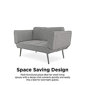 Novogratz Leyla Loveseat with Magazine Storage, Adjustable Sofa Bed Armrests to Convert into a Couch Sleeper, Light Gray Futon