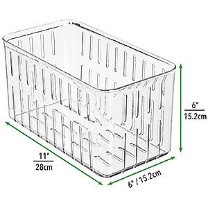 mDesign Plastic Food Cabinet Storage Organizer Container Bin with Open Vents for Kitchen, Pantry, Refrigerator Organization - Holds Fruit, Vegetables, Cheese - Ligne Collection - 4 Pack - Clear
