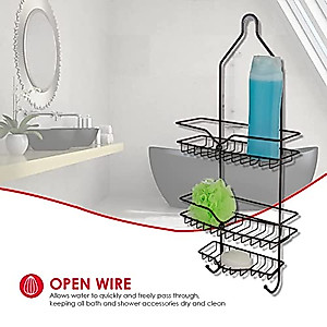 Home Basics Classic 2 Shelf Shower Caddy with Bottom Hooks and Center Soap Dish Tray, Bronze