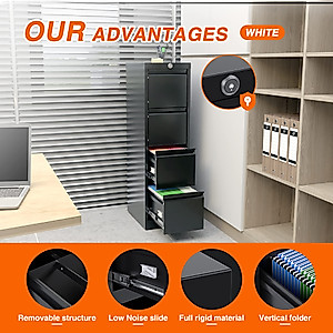 METAN 4 Drawer File Cabinet with Lock, Metal Vertical File Cabinet for Home Office, Locking Steel Filing Cabinet for Hanging Letter/Legal Folders, Black