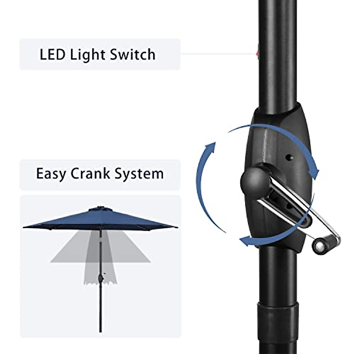 Sunoutife Patio Umbrella with Solar Lights, 10FT Large Outdoor Table Umbrella with Tilt Adjustment and Crank for Market Garden Backyard & Pool