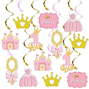 K KUMEED Princess Party Decorations,Pink Gold Princess Hanging Swirls,1st Birthday Princess Decorations for Girls,Cute Bow Crown Foil Ceiling Decorations for First Princess Party Supplies