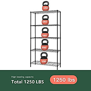 14" D×36" W×72" H Wire Shelving Unit Commercial Metal Shelf with 5 Tier Adjustable Layer Rack Strong Steel for Restaurant , Pantry, Kitchen Garage，Black