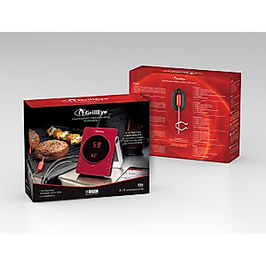 GrillEye GE0001 Smart Bluetooth Grilling & Smoking Thermometer, Red