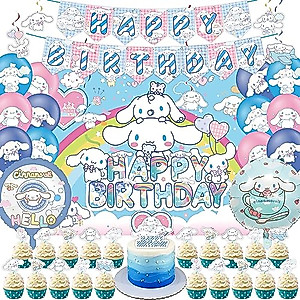Kawaii Birthday Decorations, Cute Party Supplies Include Banner, Hanging Swirl, Balloon, Backdrop, Cupcake Toppers for Kawaii Birthday Supplies