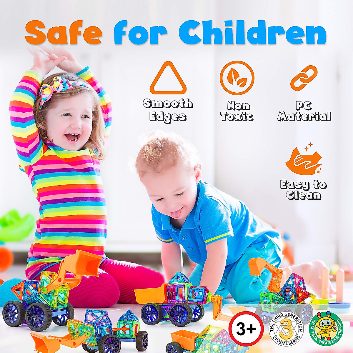 Hurtle Magnetic Building Blocks for Kids - Preschool Learning Toys Shapes Block Educational Magnet Tiles Kids Toy Set - Safe Durable Non-Toxic Magnetic Blocks for 3-Year-Old and Up HURMT83 (83 pcs)