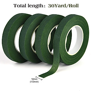 KUUQA 4 Rolls 1/2" Wide Dark Green Floral Tapes for Bouquet Stem Wrapping and Floral Crafts,Wedding Bouquet