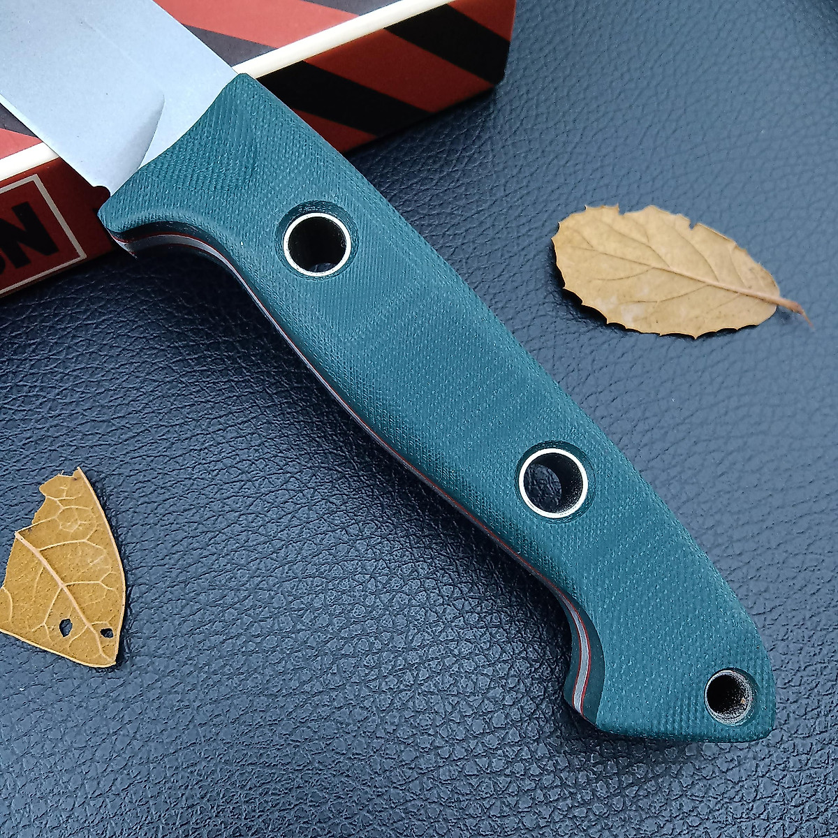 Buschcrafter 162 fixed blade tactical knives 4.43" D2 Satin Blade Outdoor Knife with Green G10 Handle Leather Sheath