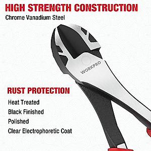 WORKPRO 8 Inch High Leverage Diagonal Pliers, Wire Cutters Heavy Duty in CRV Steel, Diagonal Cutters for Cutting Wires