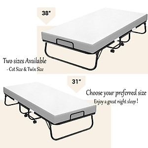 Homieasy Folding Bed with Mattress - 38 Inch Twin Size Rollaway Bed for Adults, Portable Foldable Bed with Storage Cover, Extra Guest Bed on Wheels (75” x 38”)