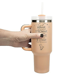 Elanze Designs Pooh Classic Bear Braver Stronger Smarter 40 oz. Stainless Steel, Large Water Bottle Coffee Mug, Spill & Leak Resistant, Thermal Travel Tumbler with Handle, Lid & Straw, Peach