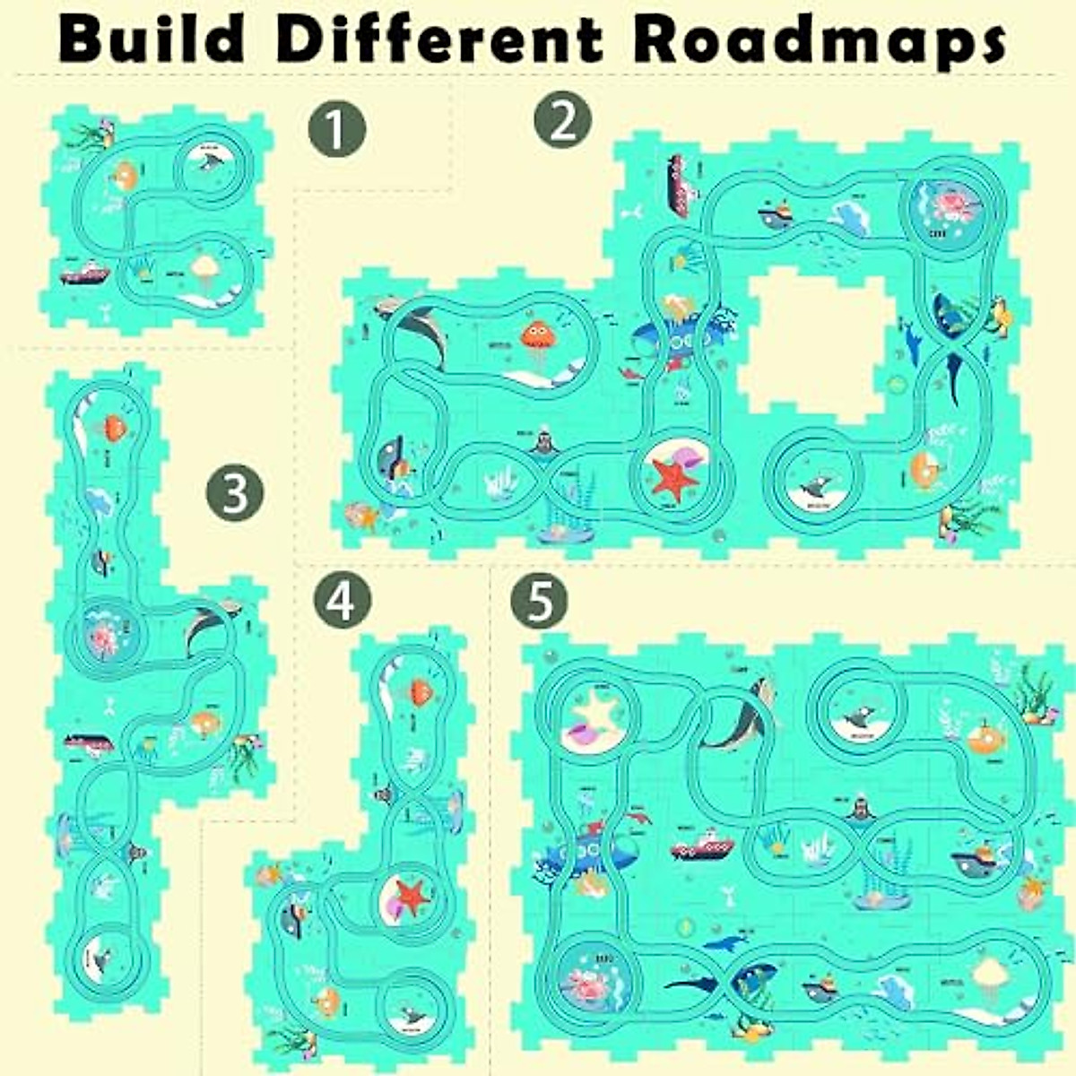 Floor Puzzles for Kids, Puzzle Track Car Play Set, Educational Montessori Toys for 3 4 5 6 Year Old Boys, 3 4 5 6 Year Old Boy Birthday Gift(Ocean)