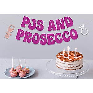 Pjs And Prosecco Banner,Bachelorette Party Decor,Bridal Shower Decoration With Diamond Ring,Prosecco Wedding Party Decorations Supply Rose Red