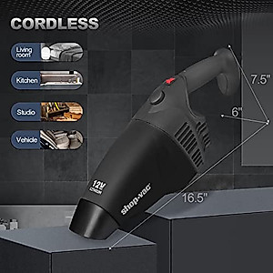 Shop-Vac Cordless Handheld Vacuum Cleaner, 12V 85W Portable Powerful Suction Commercial Grade Vacuum with Attachments, Rechargeable 2600mAH Li-ion Battery, Suitable for Home, Garage. Grey&Black