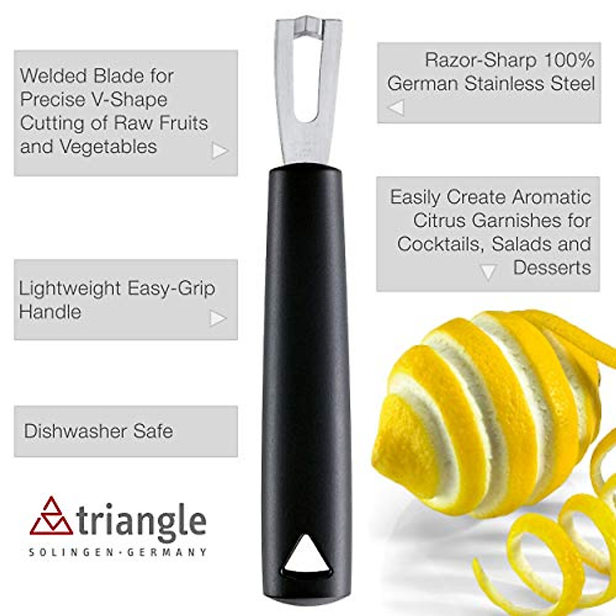 triangle Channel Knife - Triangular, V-Shaped Stainless Steel Blade - Fruit & Vegetable Carving Tool for Garnishing - Dishwasher Safe - Made in Germany
