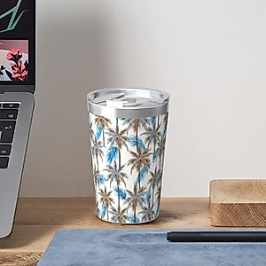 maleuei Tropical Leaf Dark Hawaiian Art Pattern - 12oz Travel Coffee Mug with Lid - Reusable Insulated Stainless Steel Coffee Tumbler Tea Cup Gifts for Women Men Him Her