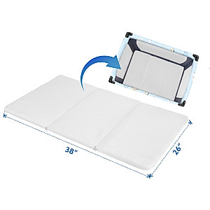 Criblike Trifold Pack and Play Mattress, Waterproof Playpen Mattress, Portable Crib Mattress Topper, with Soft Washable Cover, 38’’x26’’