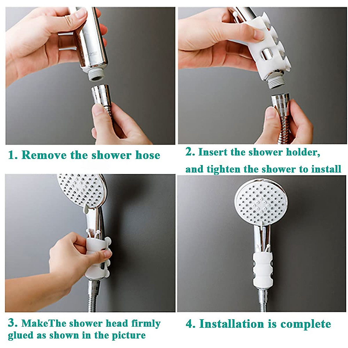 4 Pack Vacuum Suction Cup Shower Head Holders, Junvaia Silicone Strong Suction & Waterproof Showerhead Holder, Bathroom Handheld Shower Holder, Removable Wall Mounted Suction Bracket (2 White, 2 Grey)