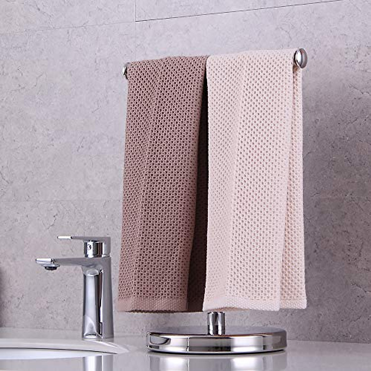 GERZWY Modern Free Standing Hand Towel Holder Tree Rack SUS 304 Stainless Steel Countertop Towel Ring Polished Finish