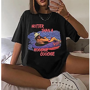 Hotter Than a Hoochie Coochie Oversized T Shirt Women Summer Beach Vacation Tops Vintage Graphic Country Music Tee (M, Black)