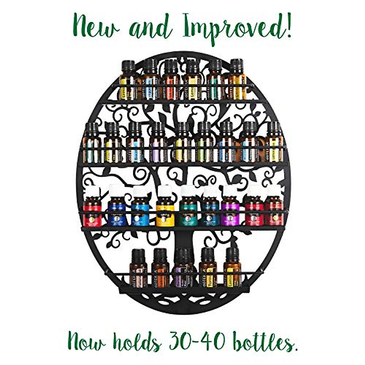 SoCal Buttercup Essential Oils & Nail Polish Organizer - Display Holder Storage Shelf from Oval Black with Tree Silhouette - Wall Mounted Round Rack Oil Bottle Storage (Black)