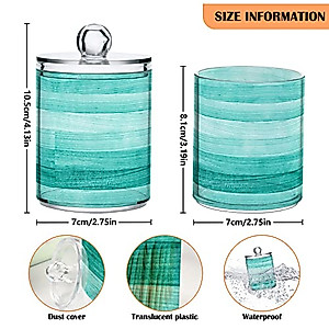 ALAZA 2pcs Teal Turquoise Green Wood Qtip Holder Dispenser 14 oz Bathroom Storage Clear Apothecary Jars Containers Cotton Ball,Cotton Rounds,Floss Picks, Hair Clips, Food