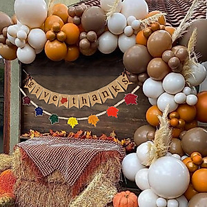 Give Thanks Banner, 2 Pcs Thanksgiving Burlap Bunting with Bows and Felt Fall Leaves Wood Bead Garland Autumn Maple Friendsgiving Decorations for Fireplace Mantel Office Classroom Party Hanging Decor